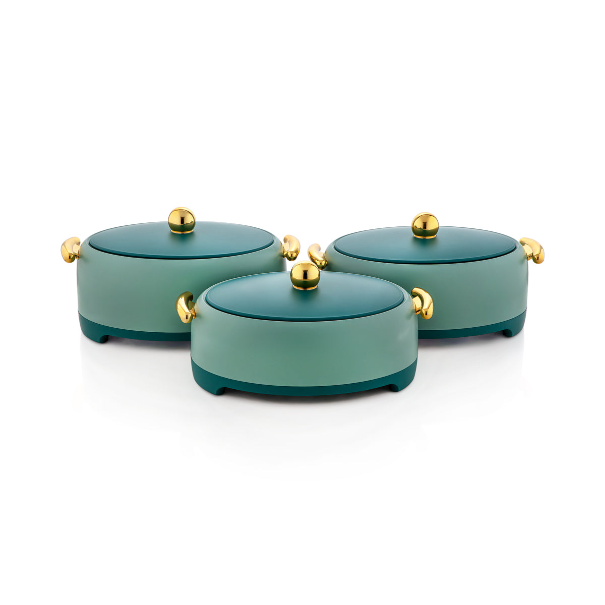 Forever Gold 3 Piece Oval Plastic Hot Pot Olive Green & Gold - EGSET O