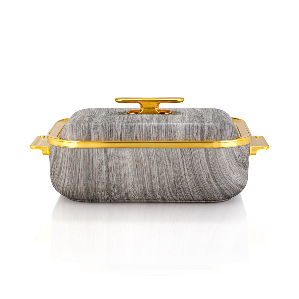 Almarjan 4 Liter Rectangle Plastic Hot Pot Grey Wood & Gold - HP03-400